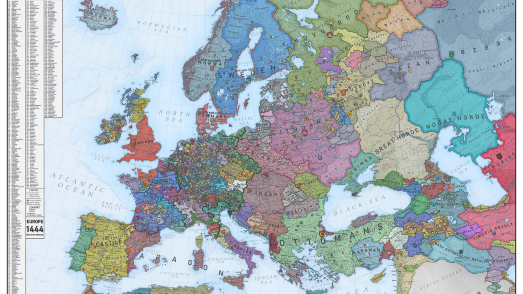 Detailed political map of Europe as of 1444 : Free Idel-Ural